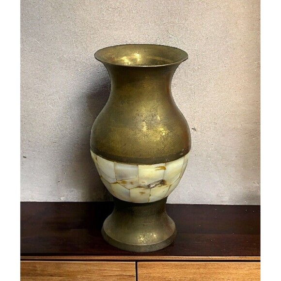 Unbranded | Accents | Vtg Solid Brass 375 Vase Mother Of Pearl Inlay ...